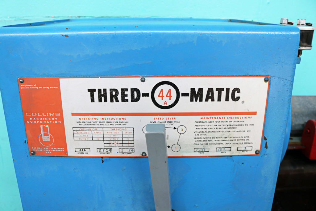 Collins 4" Thread-O-Matic Pipe Threading Machine, 44A - Norman Machine Tool